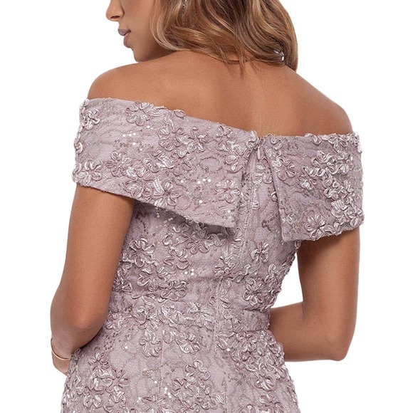 Xscape | Dresses | Xscape Jill Off Shoulder Gown Formal Embroidered Lace Floral Applique Taupe ...